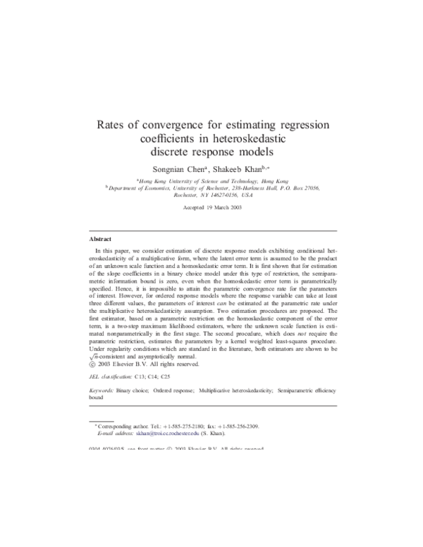 (PDF) Rates of convergence for estimating regression coefficients in ...