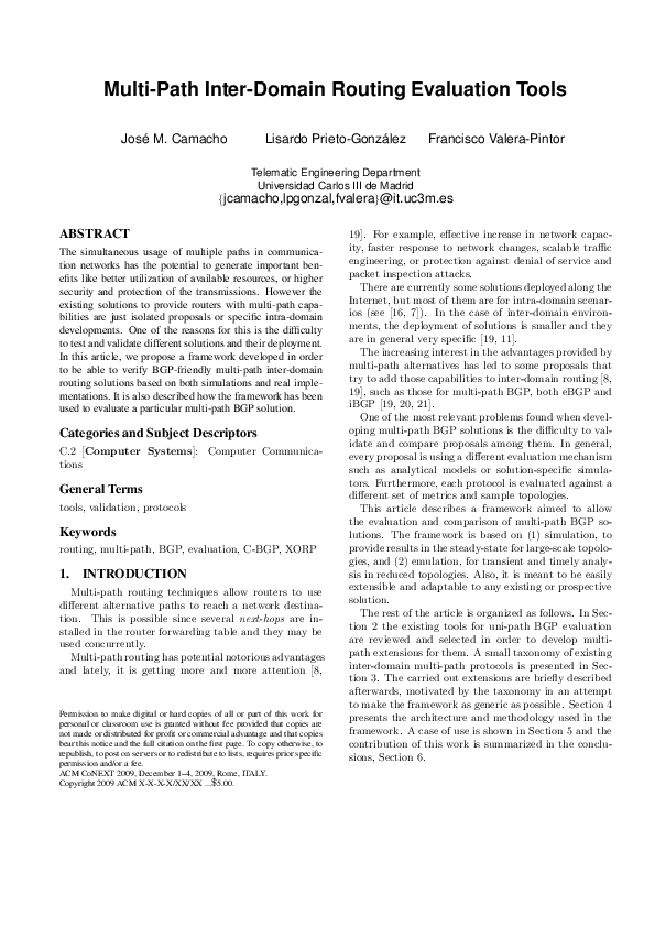 (PDF) Multi-Path Inter-Domain Routing Evaluation Tools