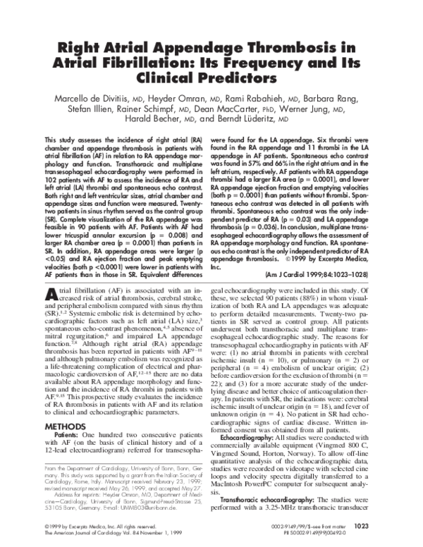 (PDF) Right atrial appendage thrombosis in atrial fibrillation: its ...