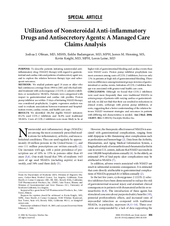 (PDF) Utilization of nonsteroidal anti-inflammatory drugs and ...