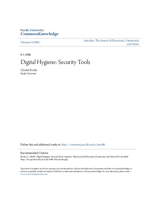 (PDF) Digital Hygiene: Security Tools