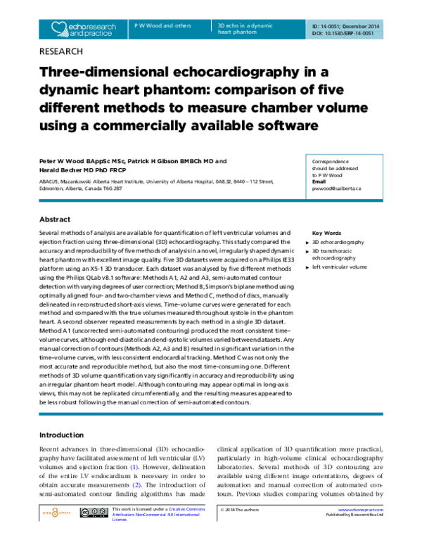 (PDF) Three-dimensional echocardiography in a dynamic heart phantom ...
