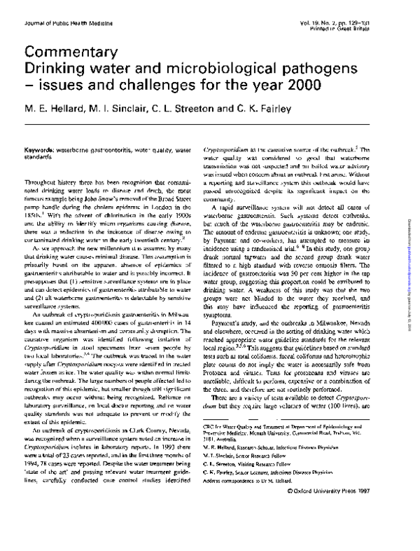 (PDF) Drinking water and microbiological pathogens - issues and ...