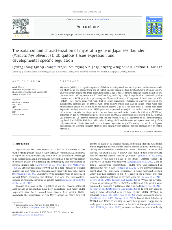 (PDF) The isolation and characterization of myostatin gene in Japanese flounder ( Paralichthys ...