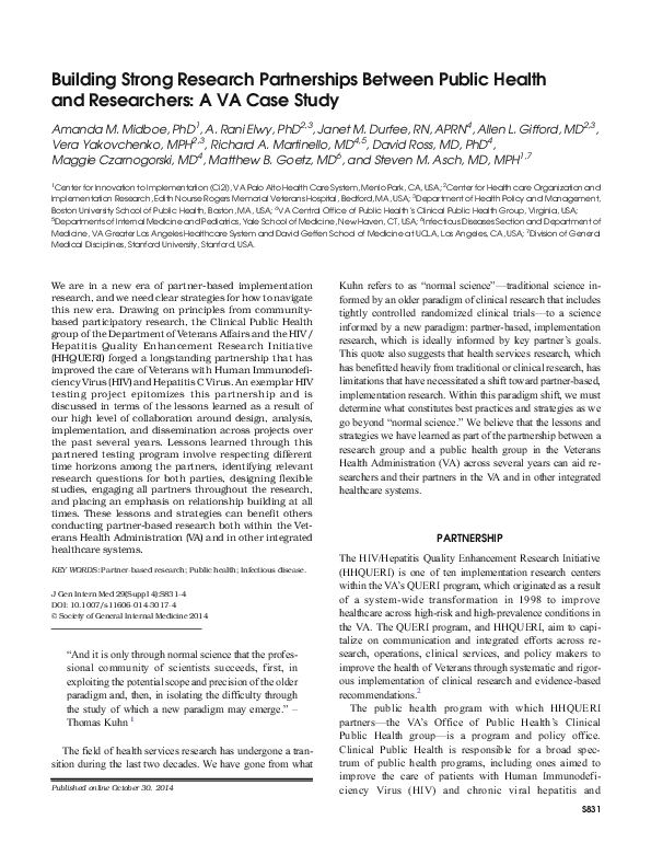 (PDF) Building Strong Research Partnerships Between Public Health and ...