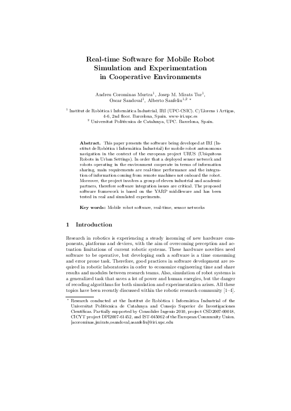 Pdf Real Time Software For Mobile Robot Simulation And Experimentation In Cooperative Environments