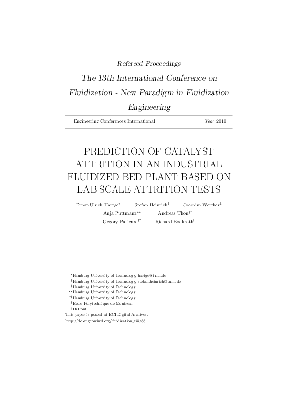 (PDF) Prediction of Catalyst Attrition in an Industrial Fluidized Bed ...