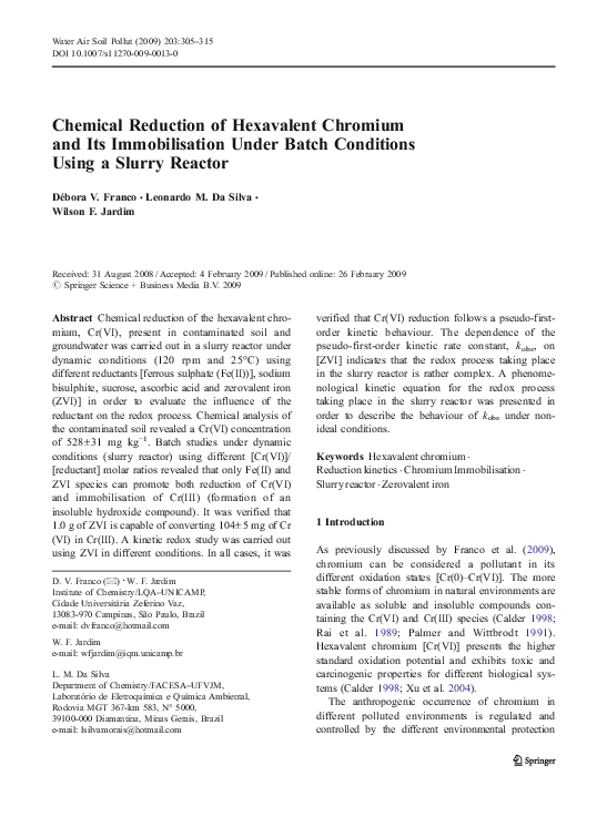 (PDF) Chemical Reduction of Hexavalent Chromium and Its Immobilisation ...
