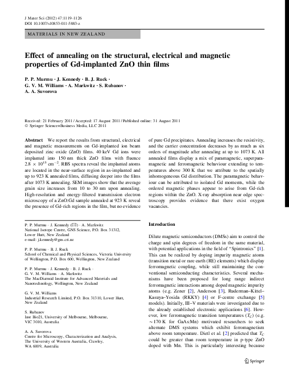 (PDF) The effect of annealing on structural, electrical and optical properties of nanostructured ...