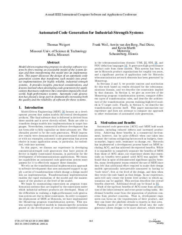 (PDF) Automated Code Generation for Industrial-Strength Systems