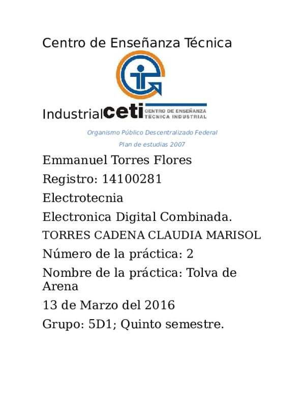 (DOC) Centro de Enseñanza Técnica Industrial Número de la práctica: 2 Nombre de la práctica ...