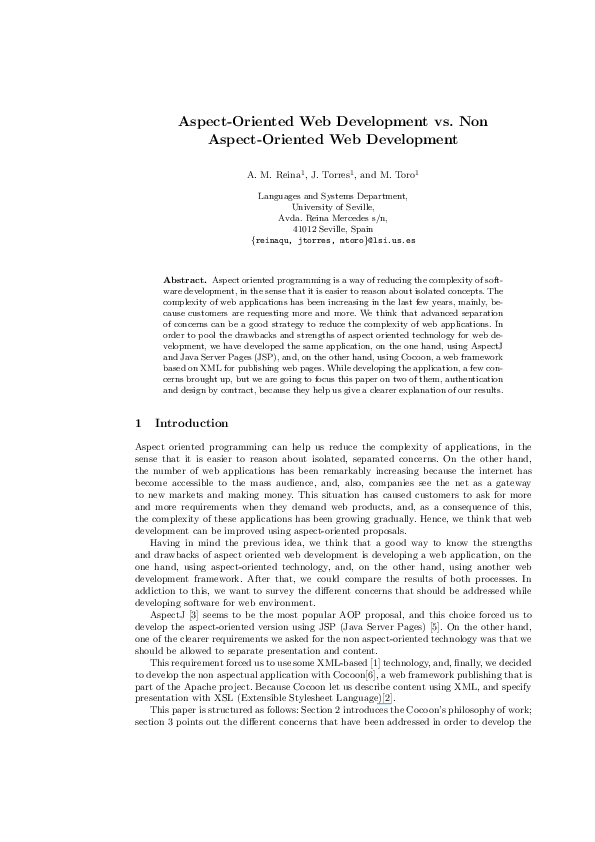 Pdf Aspect Oriented Web Development Vs Non Aspect Oriented Web Development