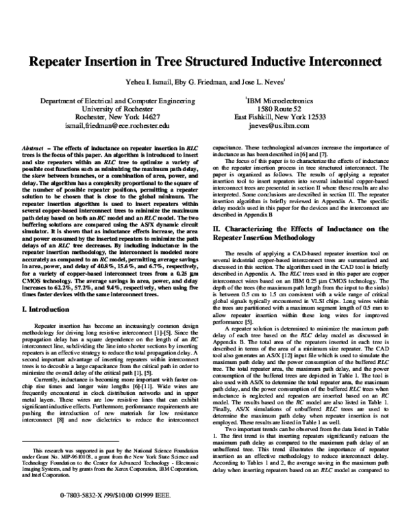 (PDF) Inductance-Aware Repeater Insertion in RLC Interconnect Trees