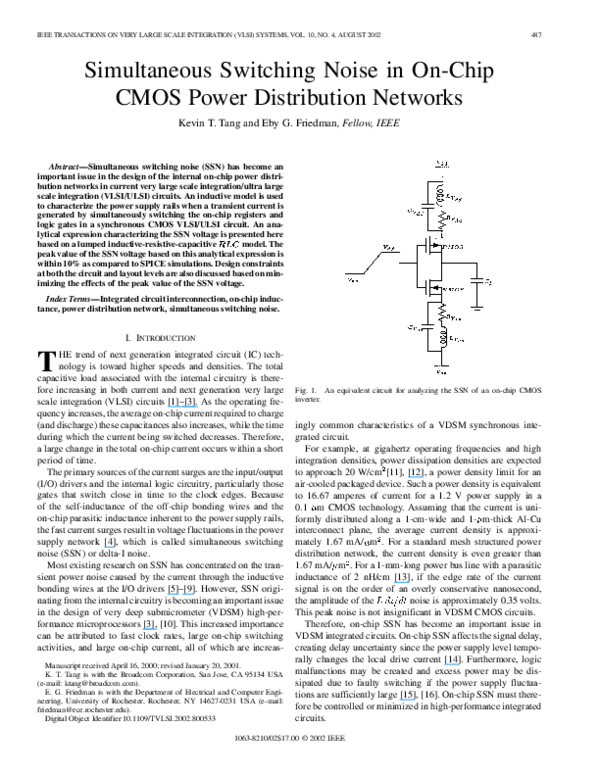 Pdf Simultaneous Switching Noise In On Chip Cmos Power Distribution Networks