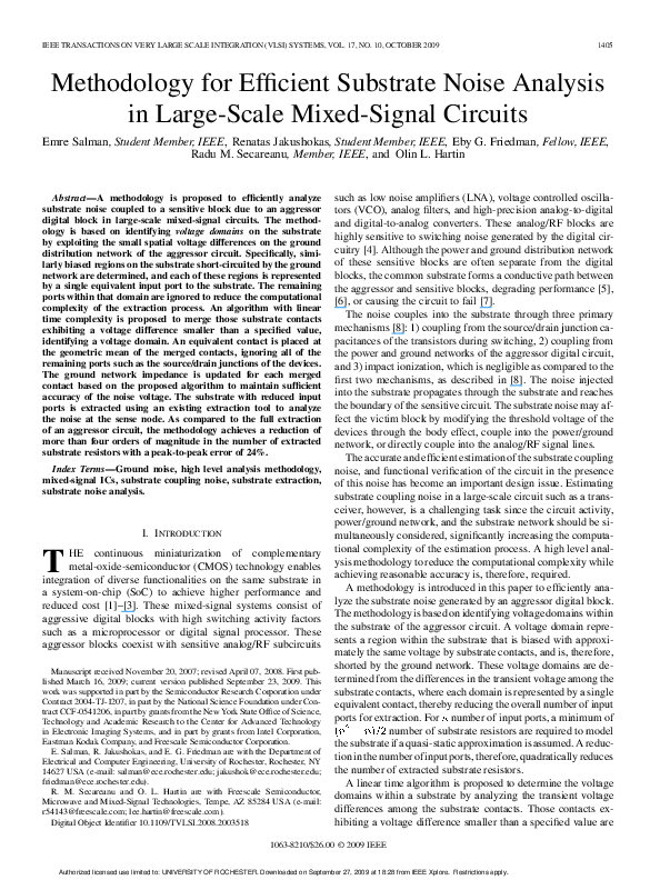 Pdf Methodology For Efficient Substrate Noise Analysis In Large Scale Mixed Signal Circuits