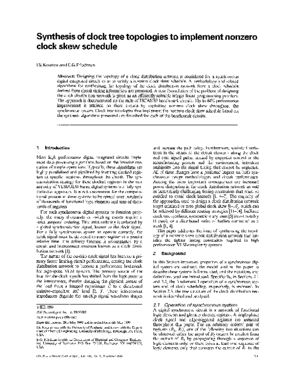 (PDF) Synthesis of clock tree topologies to implement nonzero clock skew schedule