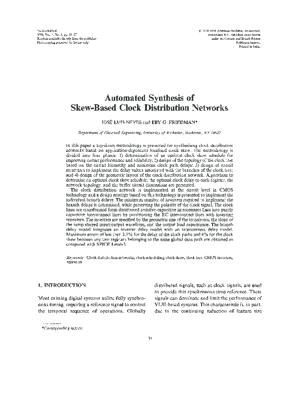(PDF) Automated Synthesis of Skew-Based Clock Distribution Networks