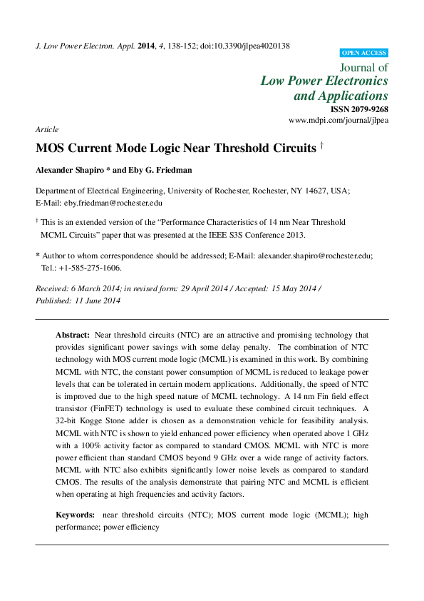 (PDF) MOS Current Mode Logic Near Threshold Circuits