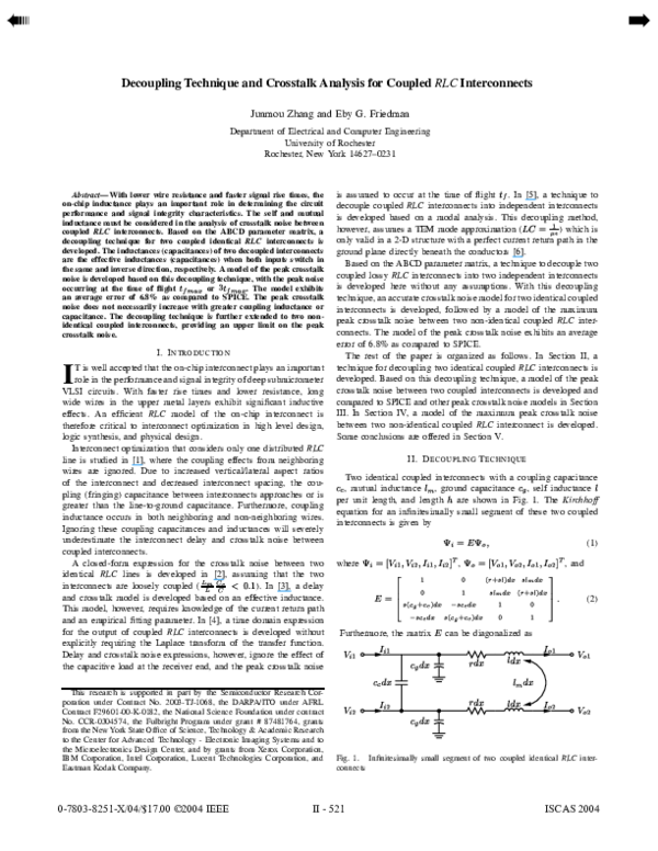 (PDF) Decoupling technique and crosstalk analysis for coupled RLC interconnects | Eby Friedman ...
