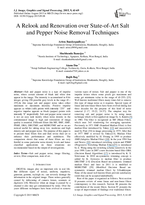 (PDF) A Relook and Renovation over State-of-Art Salt and Pepper Noise ...