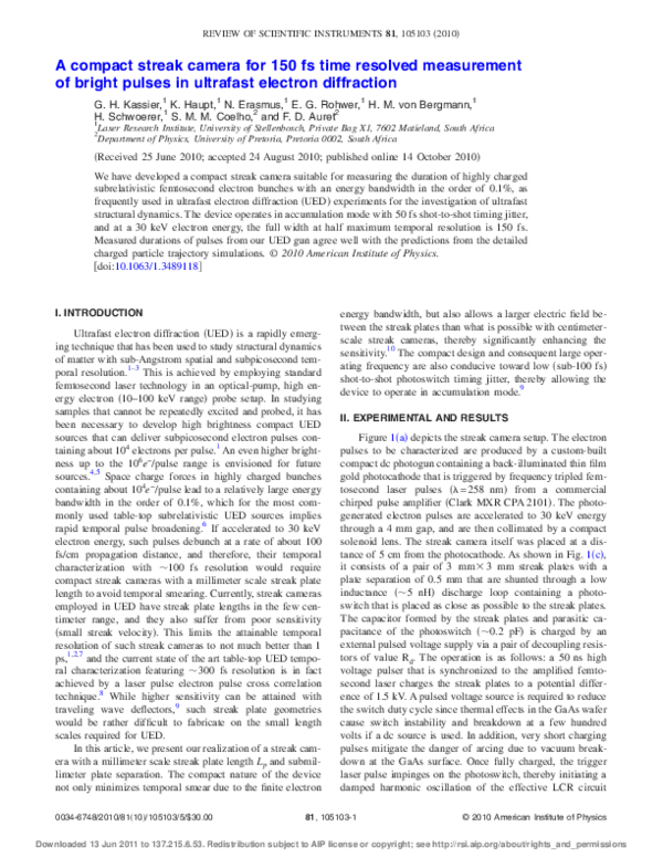 (PDF) A compact streak camera for 150 fs time resolved measurement of ...