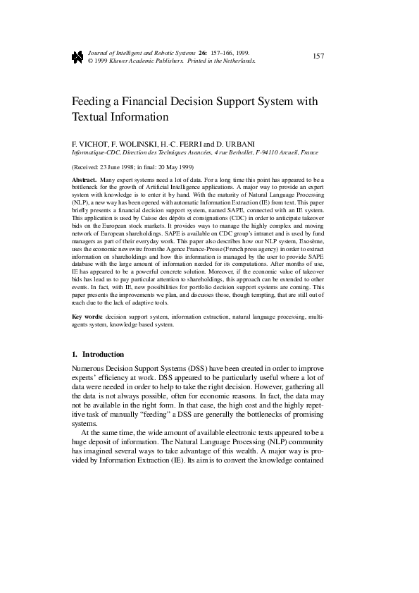 (PDF) Feeding a Financial Decision Support System with Textual Information