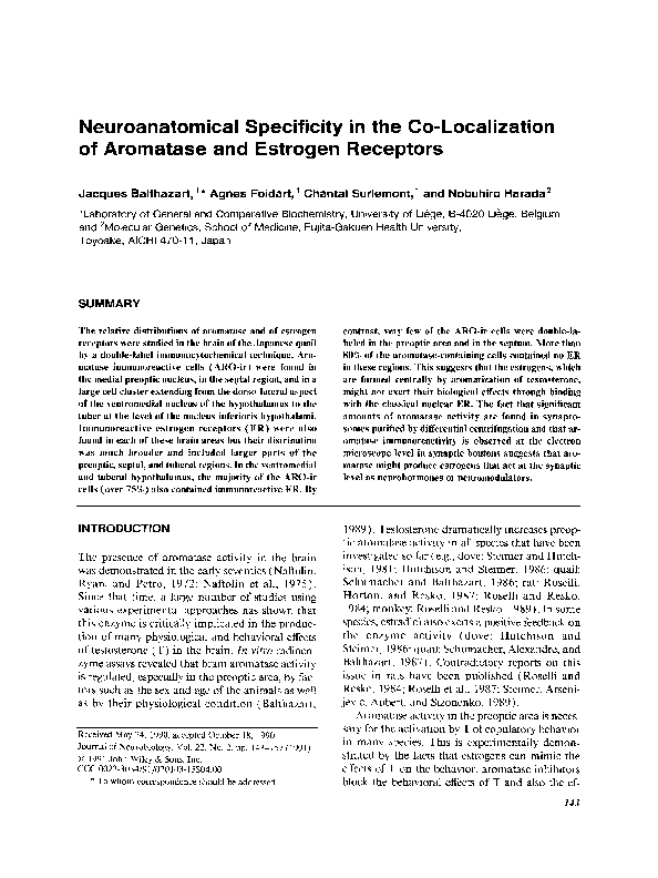 (PDF) Neuroanatomical specificity in the co-localization of aromatase ...