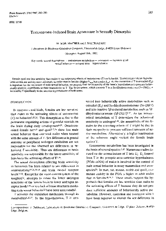 (PDF) Testosterone-induced brain aromatase is sexually dimorphic
