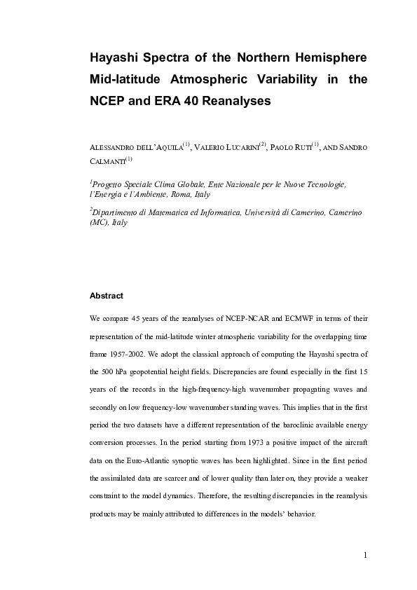 (PDF) Southern Hemisphere midlatitude atmospheric variability of the NCEP-NCAR and ECMWF reanalyses
