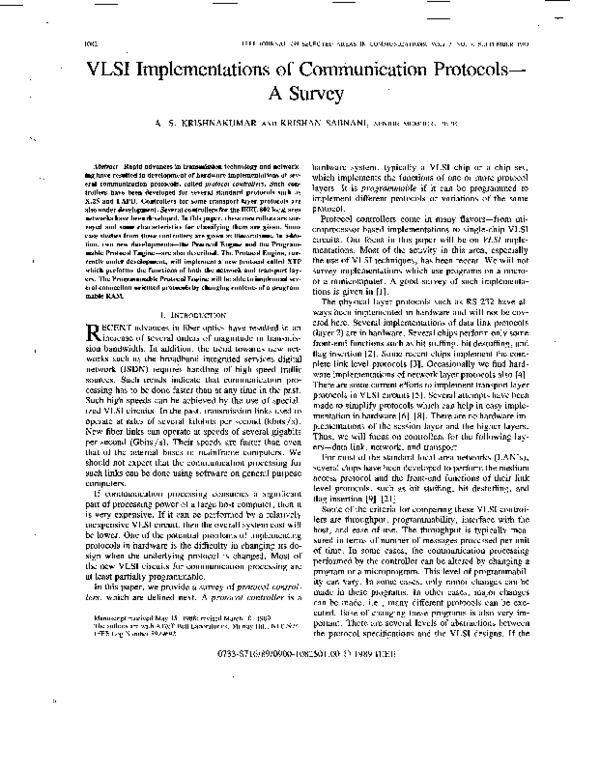 Pdf Vlsi Implementations Of Communication Protocols A Survey