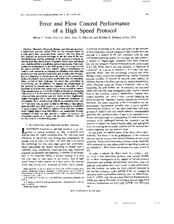 (PDF) Error and flow control performance of a high speed protocol