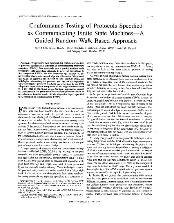 Pdf Conformance Testing Of Protocols Specified As Communicating