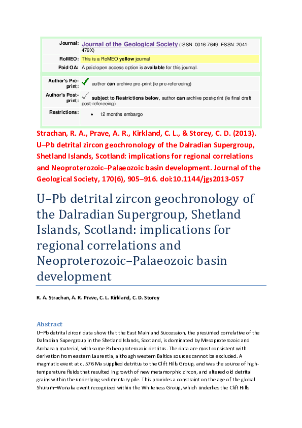 (PDF) U-Pb detrital zircon geochronology of the Dalradian Supergroup, Shetland Islands, Scotland ...