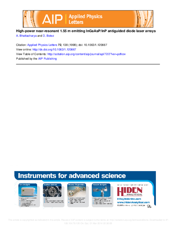 (PDF) High-power near-resonant 1.55 μm emitting InGaAsP/InP antiguided ...