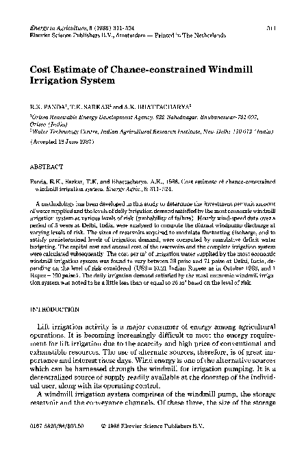 (PDF) Cost estimate of chance-constrained windmill irrigation system
