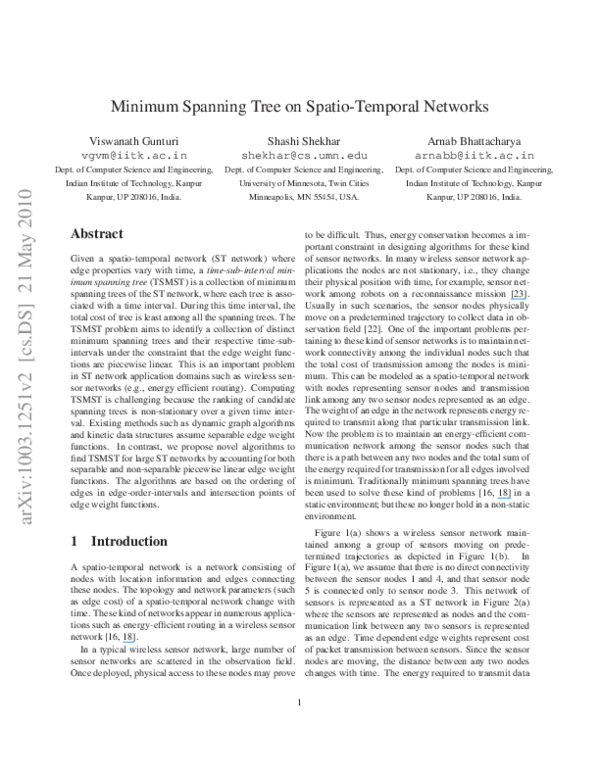 (PDF) Minimum Spanning Tree on Spatio-Temporal Networks