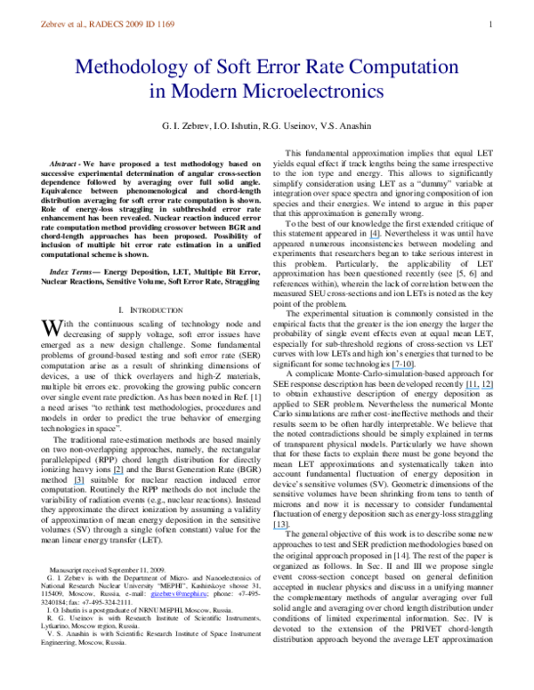 Pdf Methodology Of Soft Error Rate Computation In Modern Microelectronics