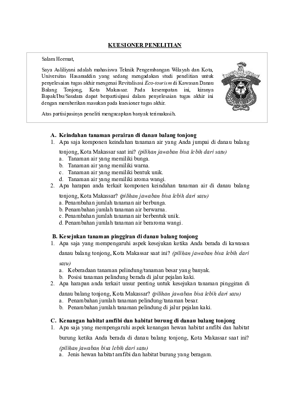 (DOC) KUESIONER PENELITIAN