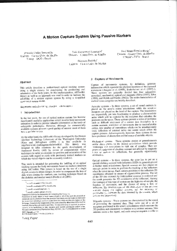 (PDF) A motion capture system using passive markers