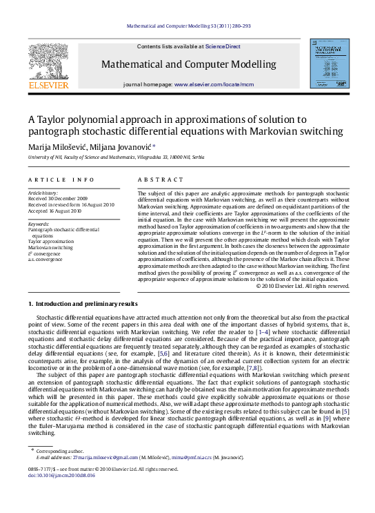 Pdf A Taylor Polynomial Approach In Approximations Of Solution To Pantograph Stochastic
