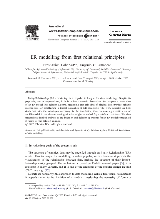 (PDF) ER modelling from first relational principles