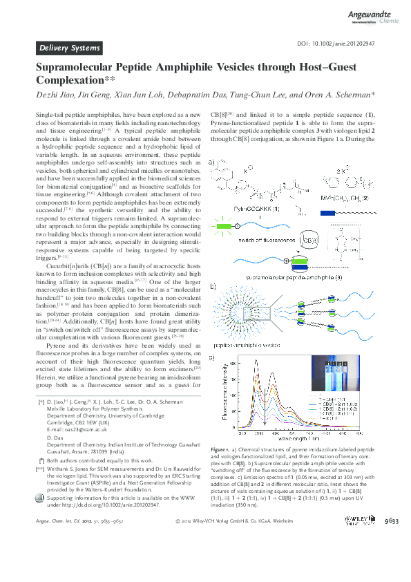 (PDF) Supramolecular peptide amphiphile vesicles through host-guest complexation