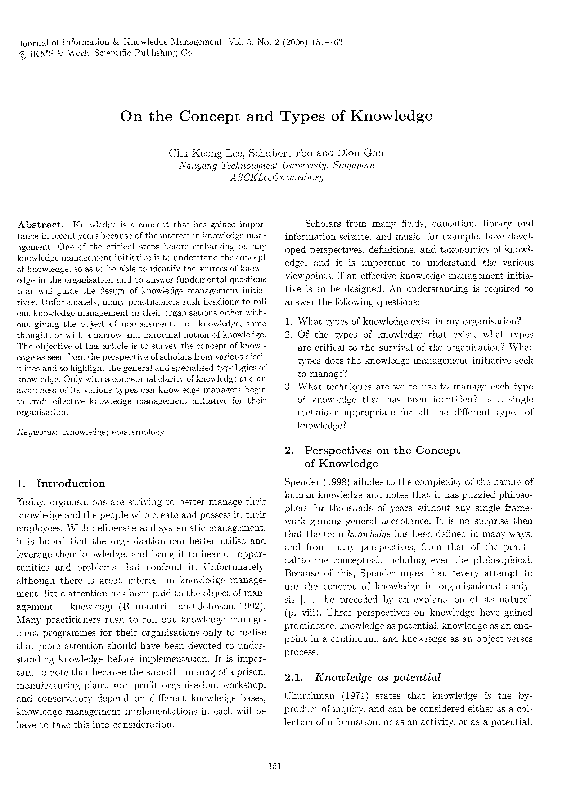 (PDF) On the Concept and Types of Knowledge