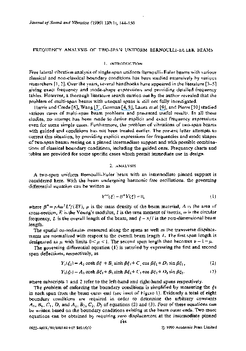 Pdf Frequency Analysis Of Two Span Uniform Bernoulli Euler Beams