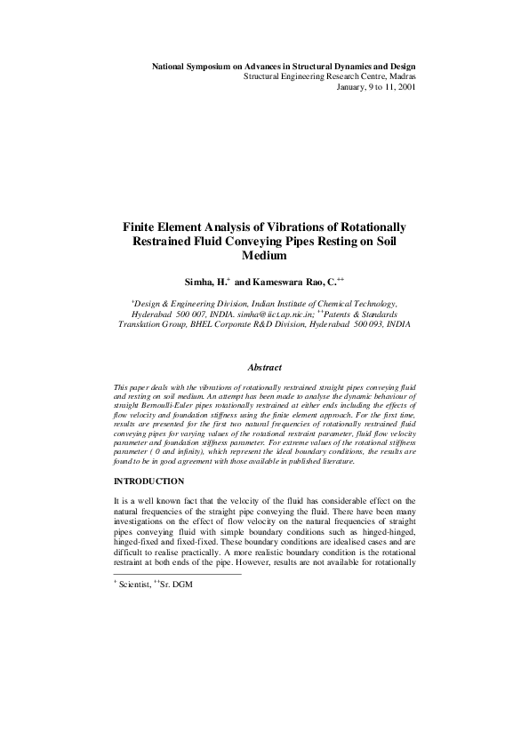 (PDF) Finite Element Analysis of Vibrations of Rotationally Restrained Fluid Conveying Pipes ...