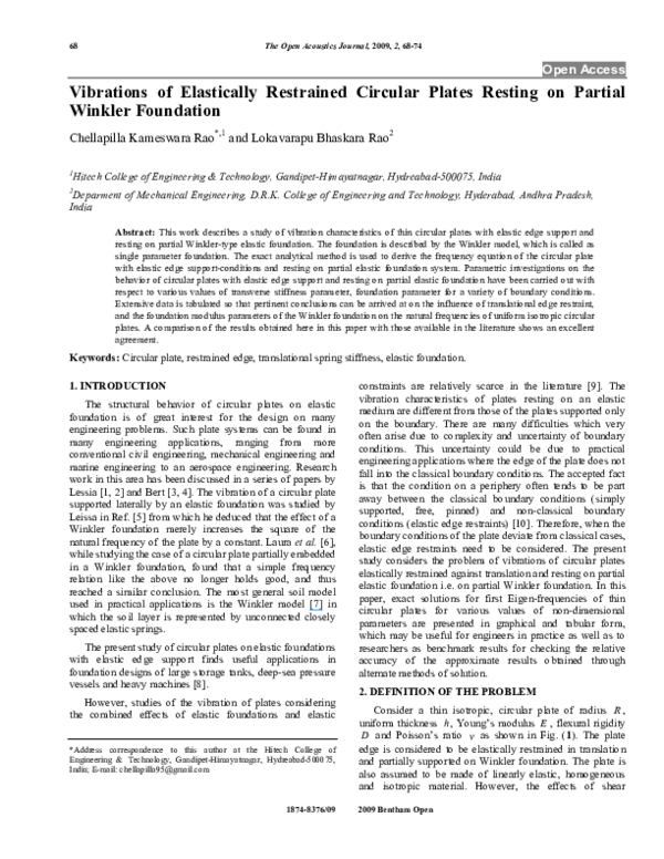 Pdf Vibrations Of Elastically Restrained Circular Plates Resting On