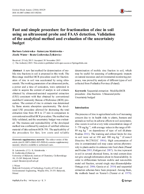 (PDF) Fast and simple procedure for fractionation of zinc in soil using an ultrasound probe and ...