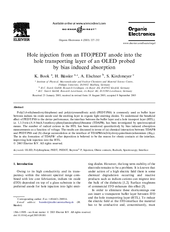 (PDF) Hole injection from an ITO|PEDT anode into the hole transporting ...