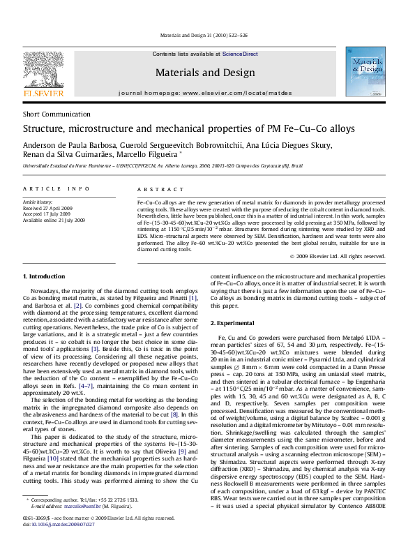 (PDF) Structure, microstructure and mechanical properties of PM Fe–Cu–Co alloys | Anderson ...