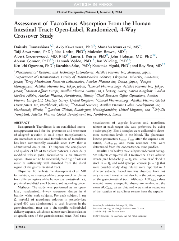 (PDF) Assessment of Tacrolimus Absorption From the Human Intestinal ...